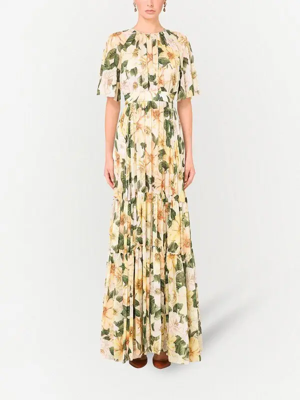 Dolce & Gabbana Pleated Floral-print Maxi Dress