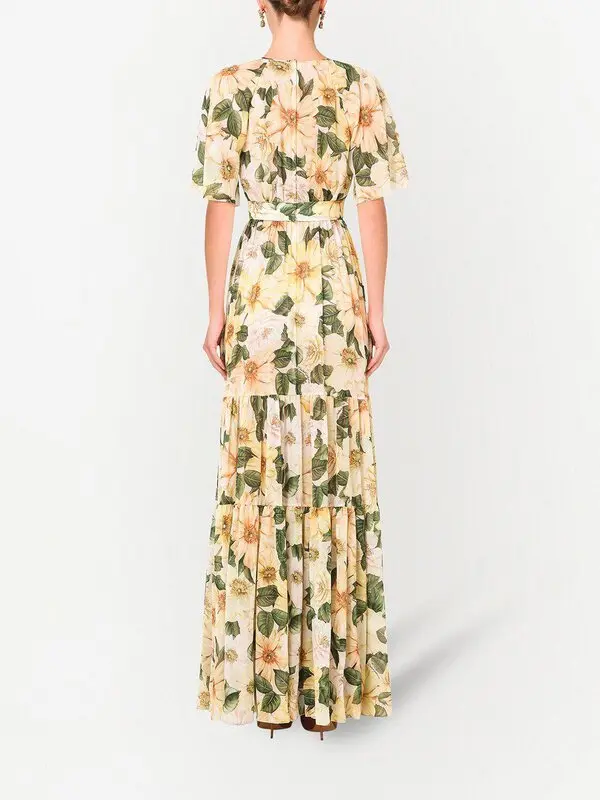 Dolce & Gabbana Pleated Floral-print Maxi Dress