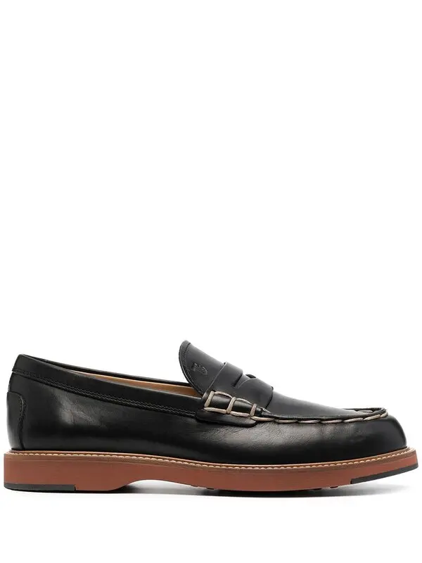 TOD'S Contrast Stitching Loafers - Black