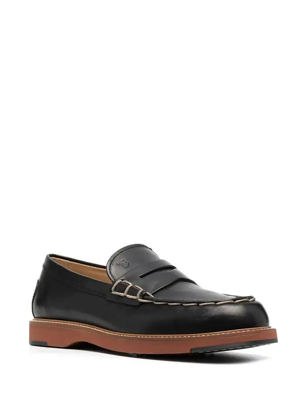 TOD'S Contrast Stitching Loafers - Black