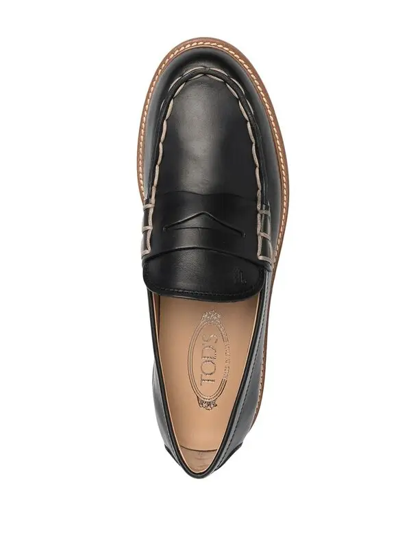 TOD'S Contrast Stitching Loafers - Black