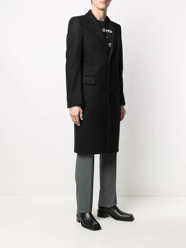 Off-White Logo Embellished Single-breasted Coat