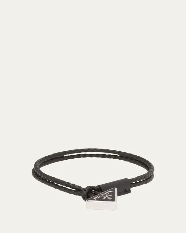 Prada Braided Bracelet With Logo - Nero