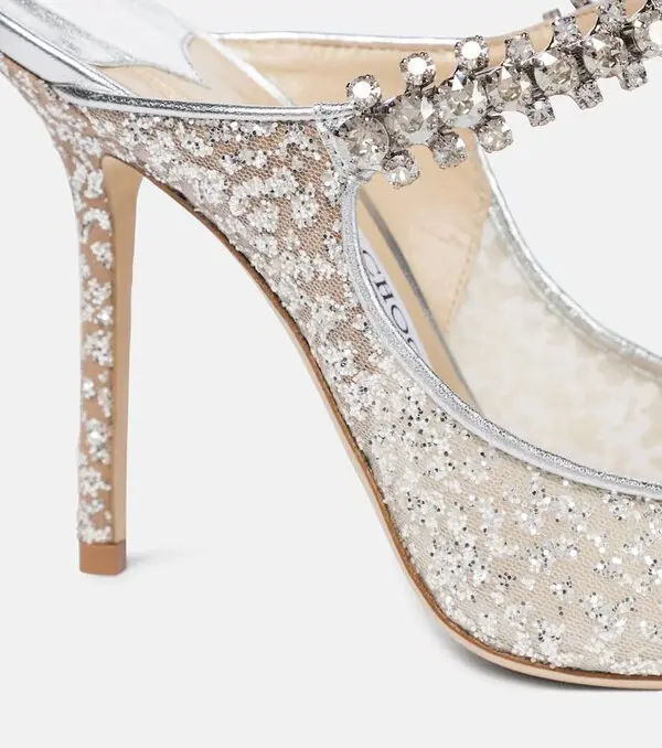 JIMMY CHOO Bing 100 Glitter Tulle Mules