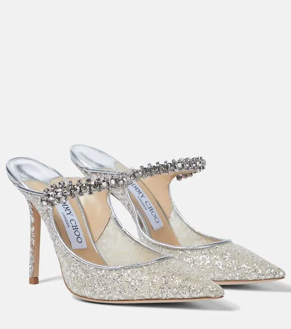 JIMMY CHOO Bing 100 Glitter Tulle Mules