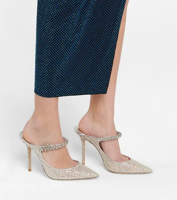 JIMMY CHOO Bing 100 Glitter Tulle Mules