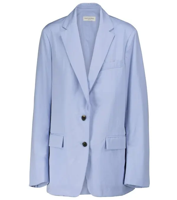 Dries Van Noten Cotton Poplin Notched Lapel Blazer - Blue