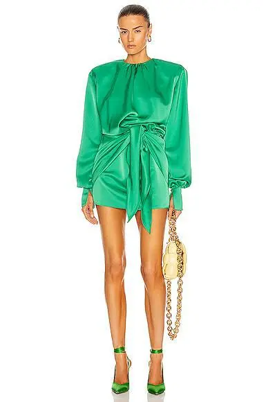 slim fit dress slacks THE ATTICO EMERALD-GEEN SATIN KNOTTED MINI DRESS – Iryna Sigunava