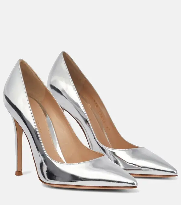 GIANVITO ROSSI 105 Metallic Leather Pumps - Silver