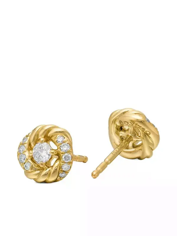David Yurman 18kt Yellow Petite Infinity Diamond Stud Earrings - Gold