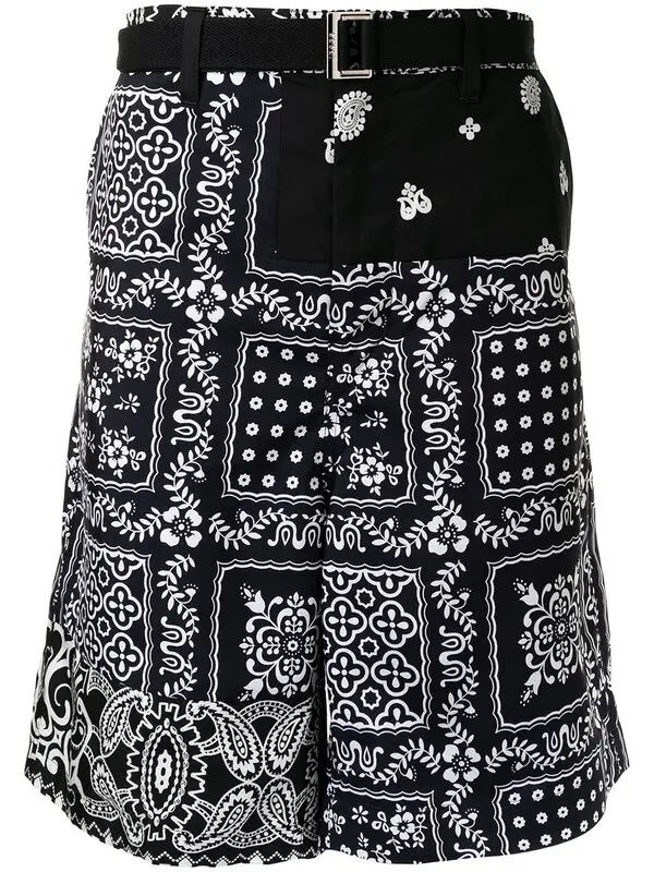Sacai Bandana-print Cargo Shorts - Black