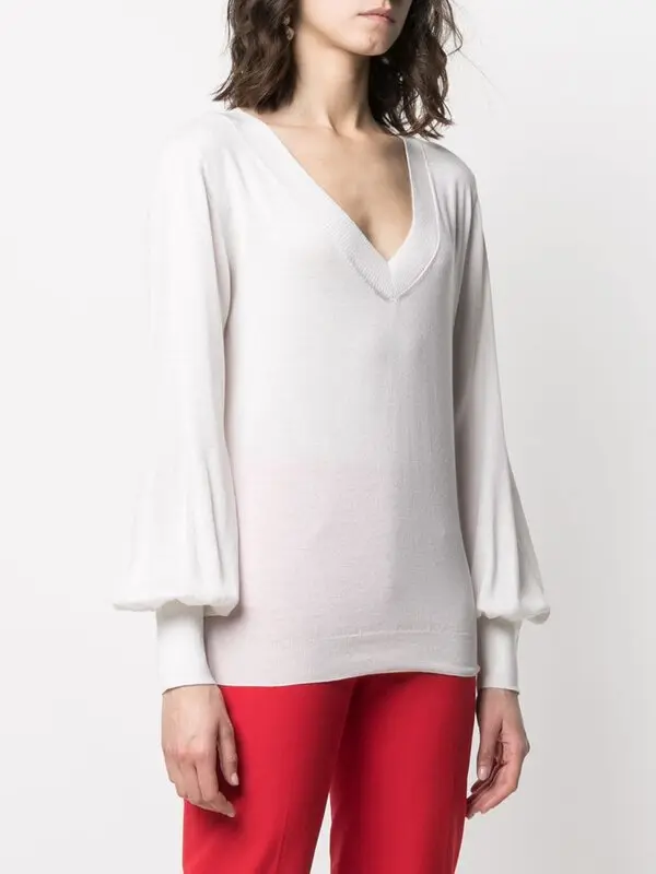 Malo Bishop-sleeve V-neck Knitted Top