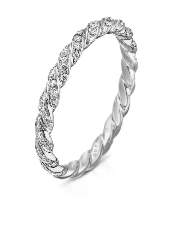 David Yurman 18kt White Gold And Diamond Band Ring - Silver