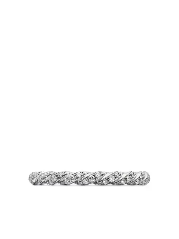 David Yurman 18kt White Gold And Diamond Band Ring - Silver