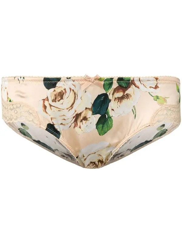 Dolce & Gabbana Floral-print Side-lace Briefs - Brown