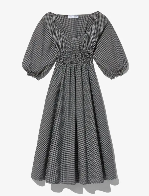 knee length dresses for ladies Shirley Black Long Sleeve Plaid Tweed Midi Dress