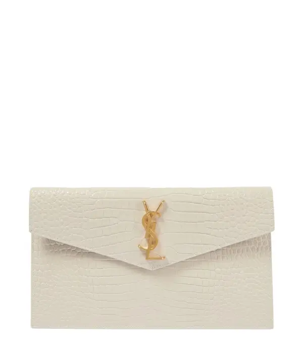 Saint Laurent Uptown Croc-effect Leather Clutch - White
