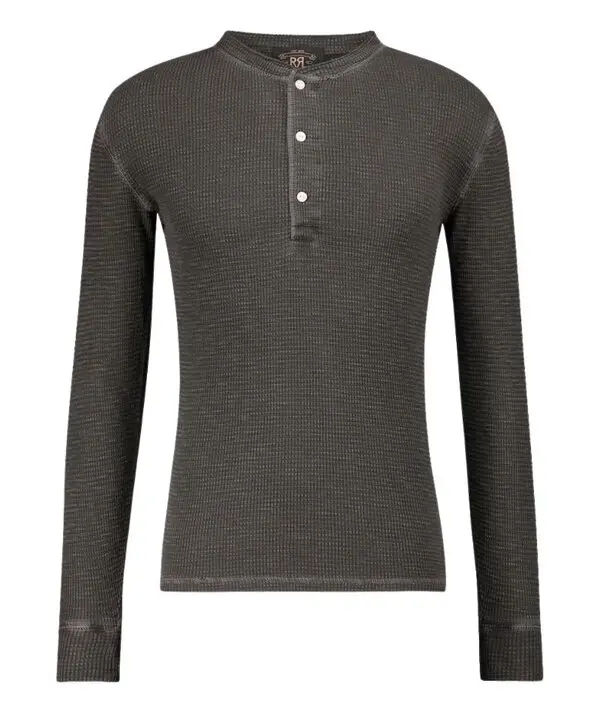 Ralph Lauren Waffle-knit Cotton Henley Shirt - Black