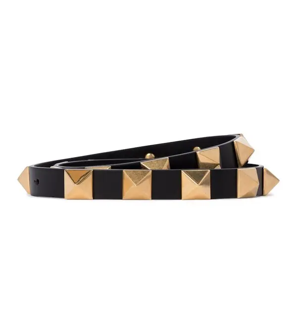 Valentino Garavani Black and Gold Studded Belt Valentino Garavani - VLogo Signature Black Leather Studded  main image 2