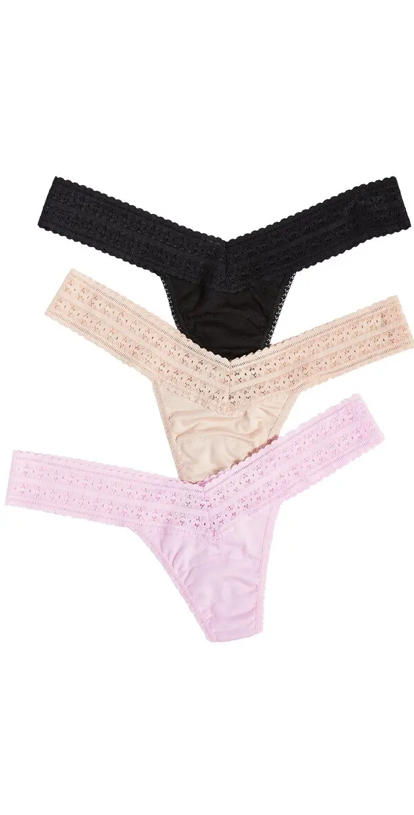 Hanky Panky Dream Low Rise Thongs 3 Pack - Cotton Candy/black/chai