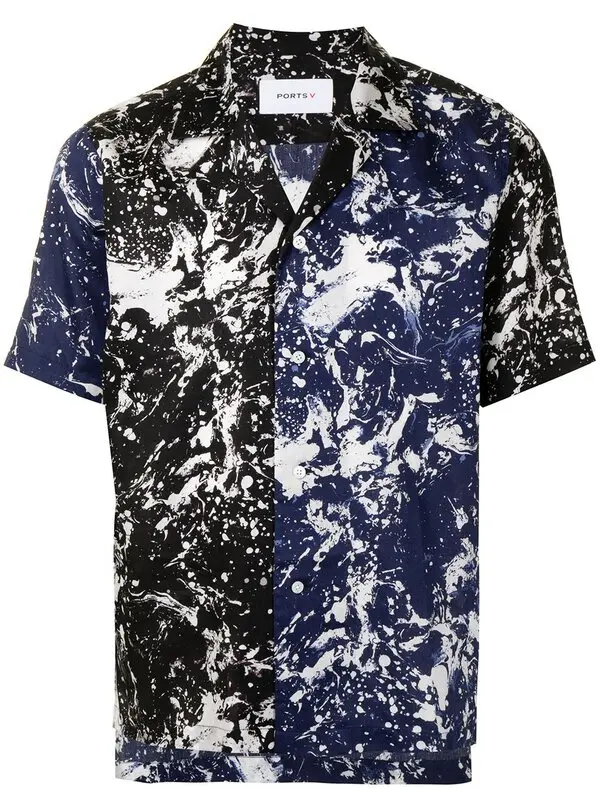PORTS V Marble-print Button-down Shirt - Blue