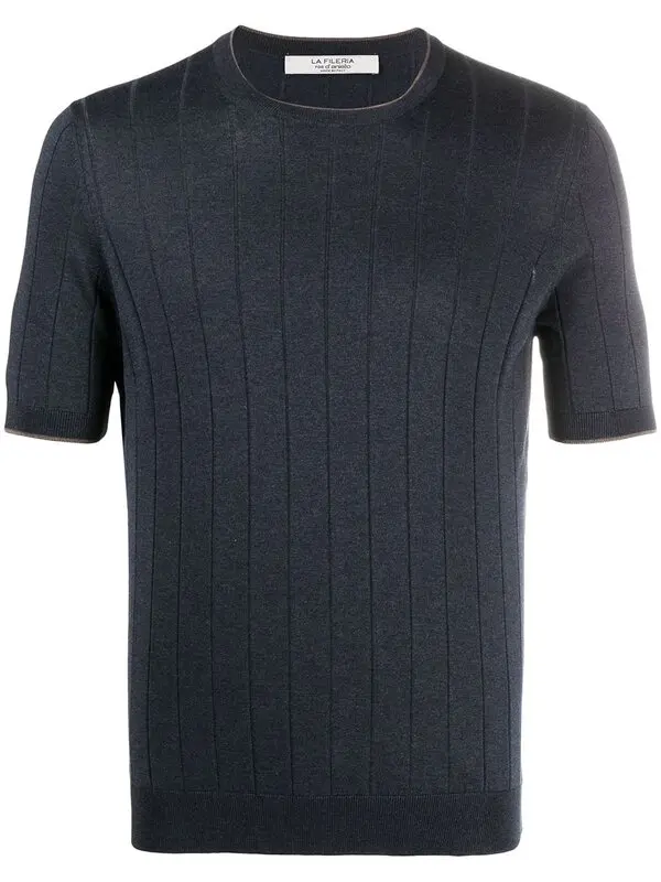 D4.0 Striped Rib-trimmed Silk T-shirt