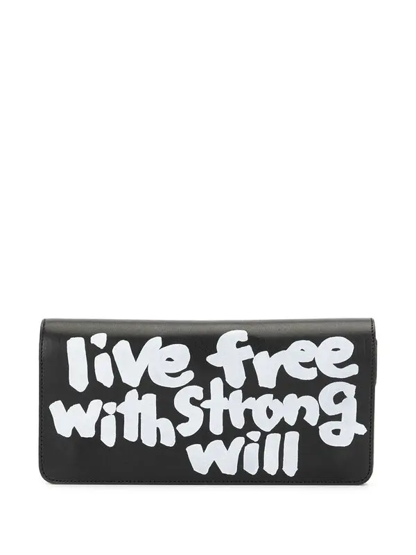 Comme Des Garçons Slogan-print Leather Wallet - Black