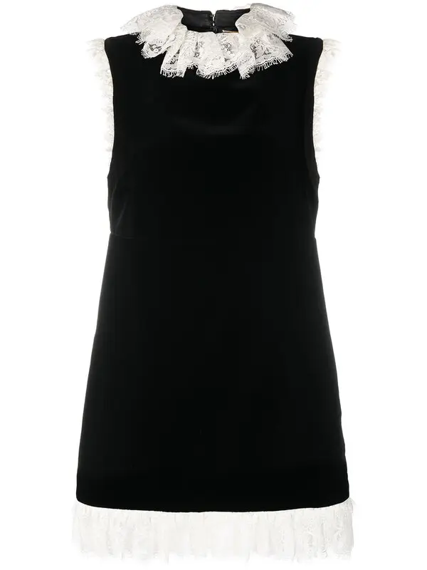 Saint Laurent Lace-Trimmed Velvet Mini Dress - Black | Editorialist