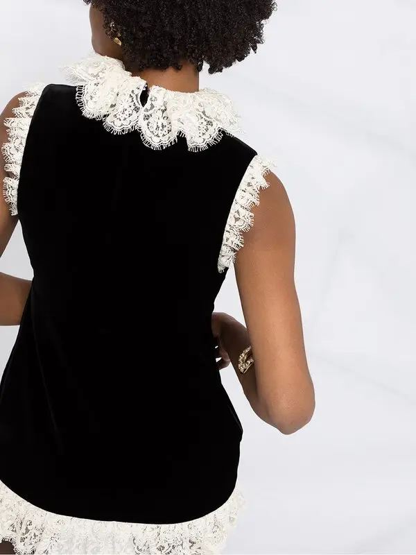 Saint Laurent Lace-Trimmed Velvet Mini Dress - Black | Editorialist