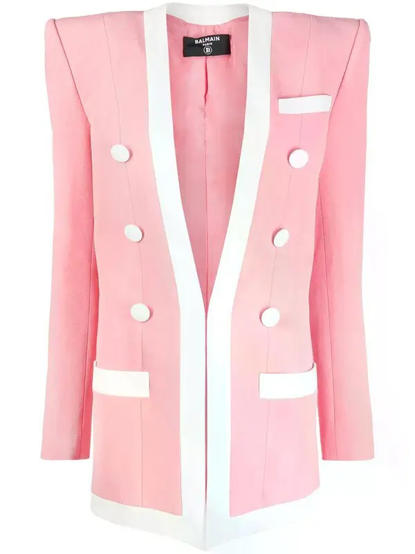 Balmain Structured-shoulder Blazer With Contrasting Trim - Pink