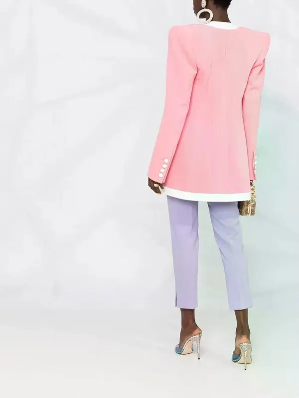 Balmain Structured-shoulder Blazer With Contrasting Trim - Pink
