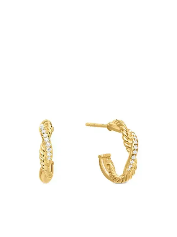 David Yurman 18kt Yellow Diamond Huggie Hoop Earrings - Gold