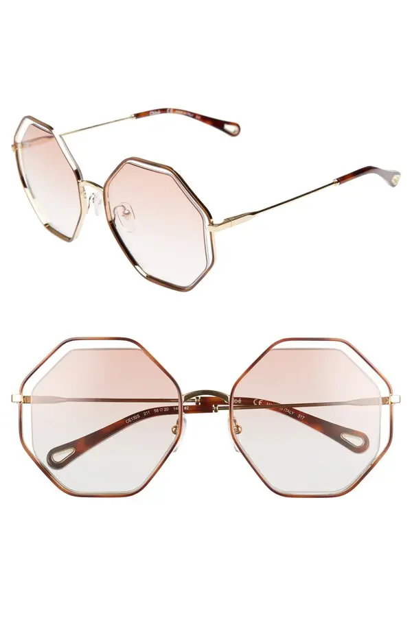 Chloé 58mm Octagonal Halo Lens Sunglasses - Havana/ Peach  display picture 1