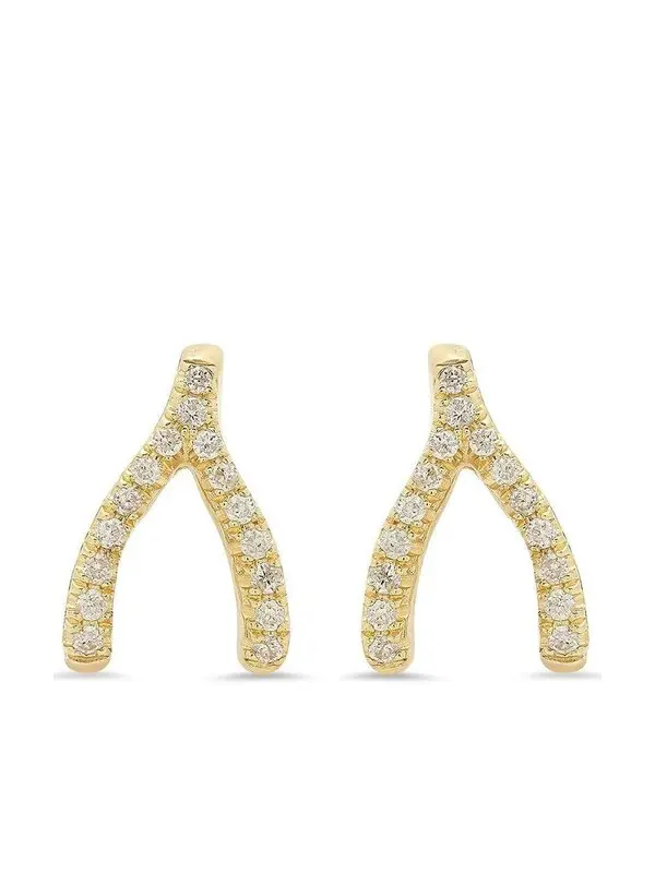 JENNIFER MEYER 18kt Yellow Mini Diamond Wishbone Stud Earrings - Gold