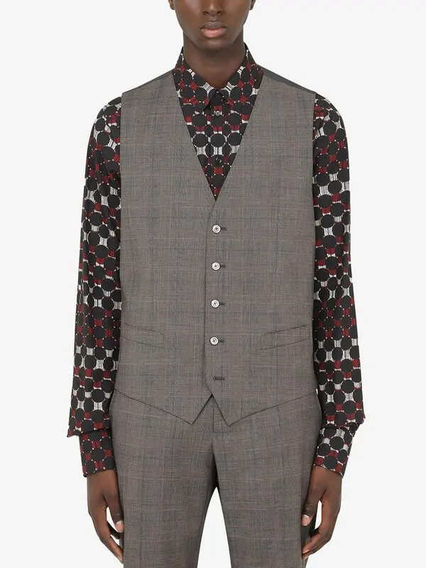 Dolce & Gabbana Glen Plaid Wool Waistcoat - Grey