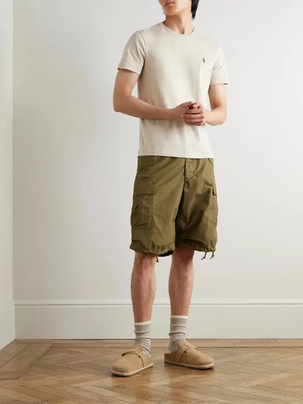 Polo Ralph Lauren Slim-fit Logo-embroidered Mélange Cotton-jersey T-shirt - Neutrals