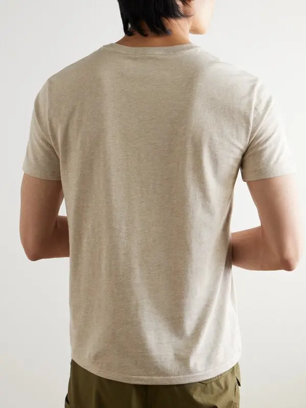 Polo Ralph Lauren Slim-fit Logo-embroidered Mélange Cotton-jersey T-shirt - Neutrals