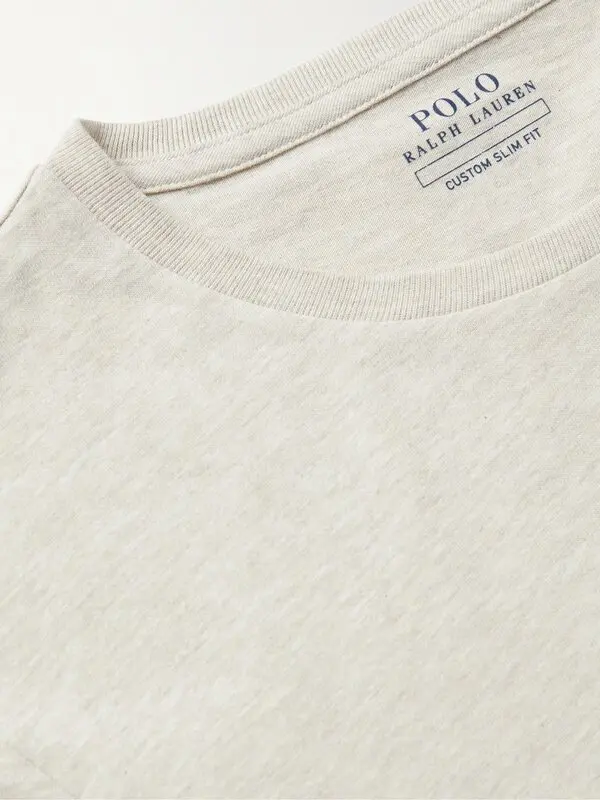 Polo Ralph Lauren Slim-fit Logo-embroidered Mélange Cotton-jersey T-shirt - Neutrals