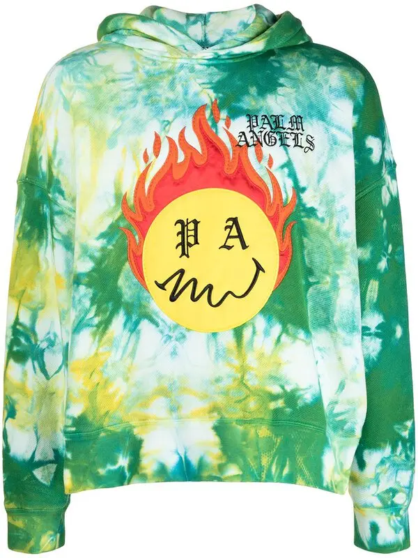 Palm Angels Burning Head Tie-dye Hoodie - Green
