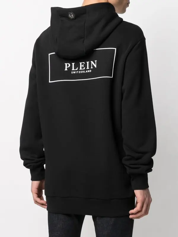 Philipp Plein Outline Skull Hooded Longline Sweatshirt