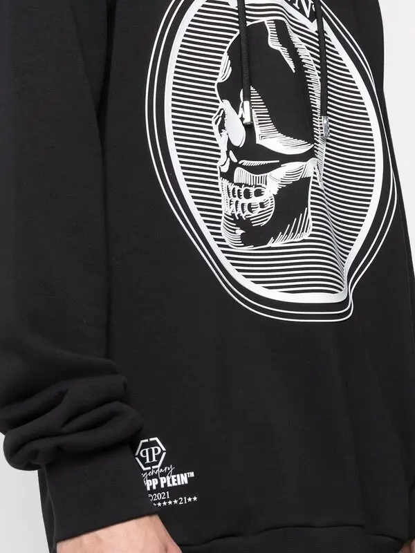 Philipp Plein Outline Skull Hooded Longline Sweatshirt