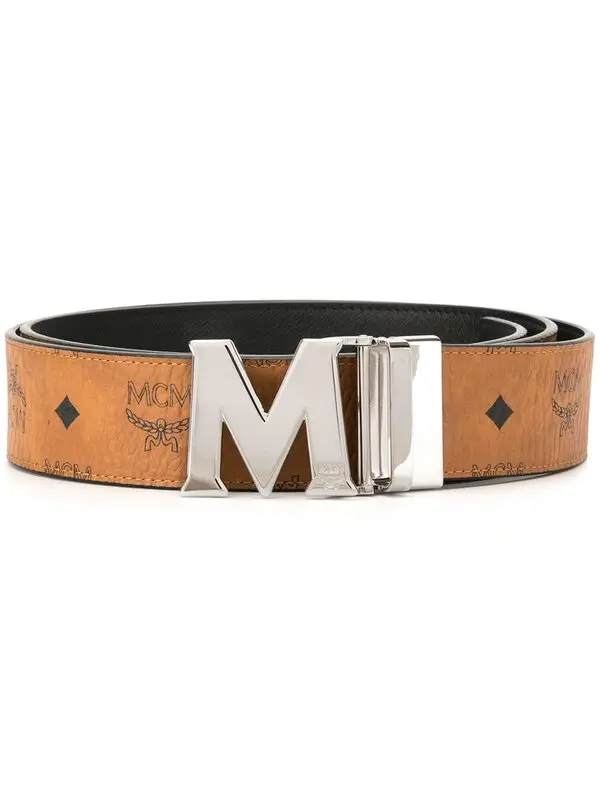 Mcm Claus Reversible Belt With Logo Buckle - Brown