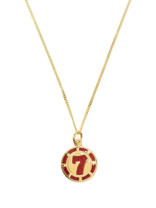 TRUE ROCKS Vegas 7 Poker Chip Pendant Necklace - Gold