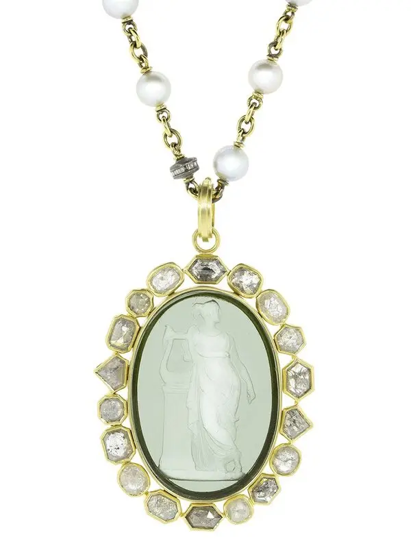 SYLVA & CIE 18kt Yellow Diamond Venetian Glass Cameo Pendant - Gold