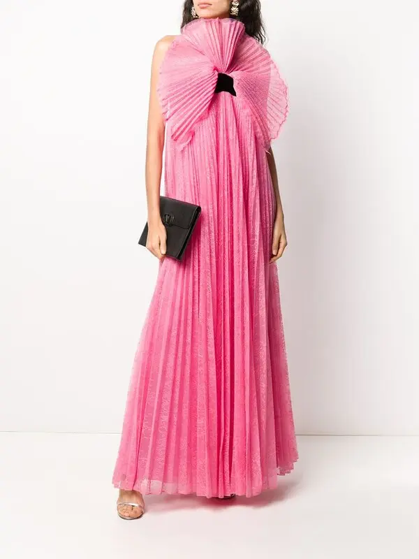 Givenchy Pleated Detail Lace Evening Dress