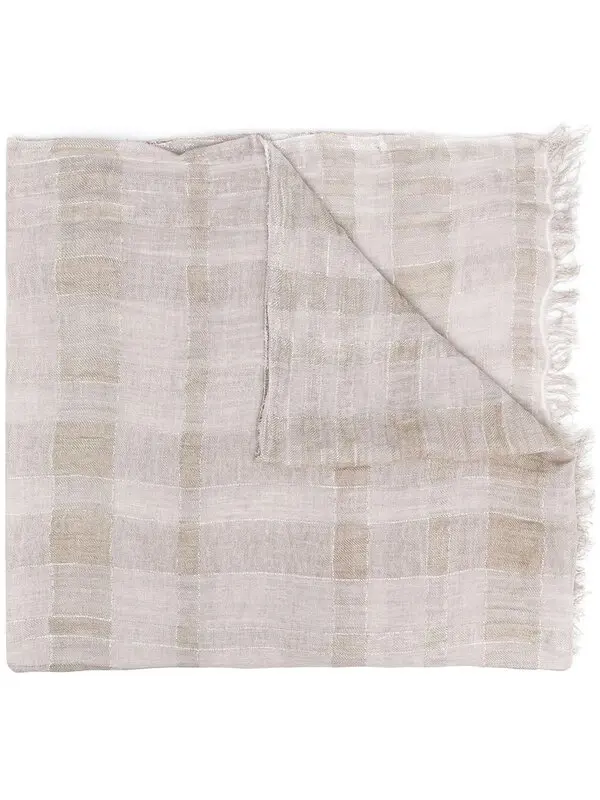 Fabiana Filippi Check Patterned Frayed Edge Scarf - Grey