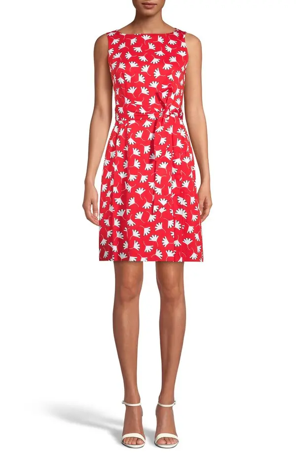 Anne Klein Print Tie Waist Dress - Red | Editorialist
