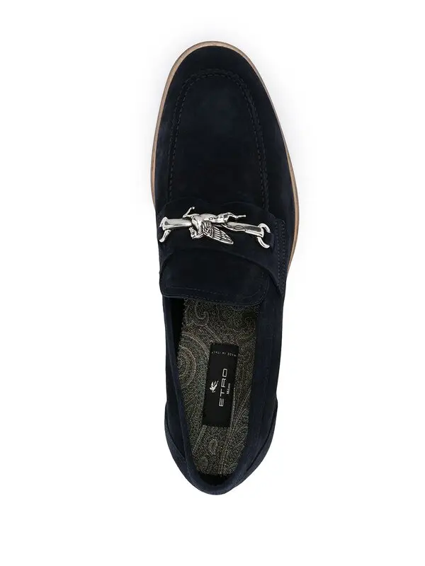 Etro Pegaso Appliqué Penny Loafers In Blue - 50% Off  display picture 3
