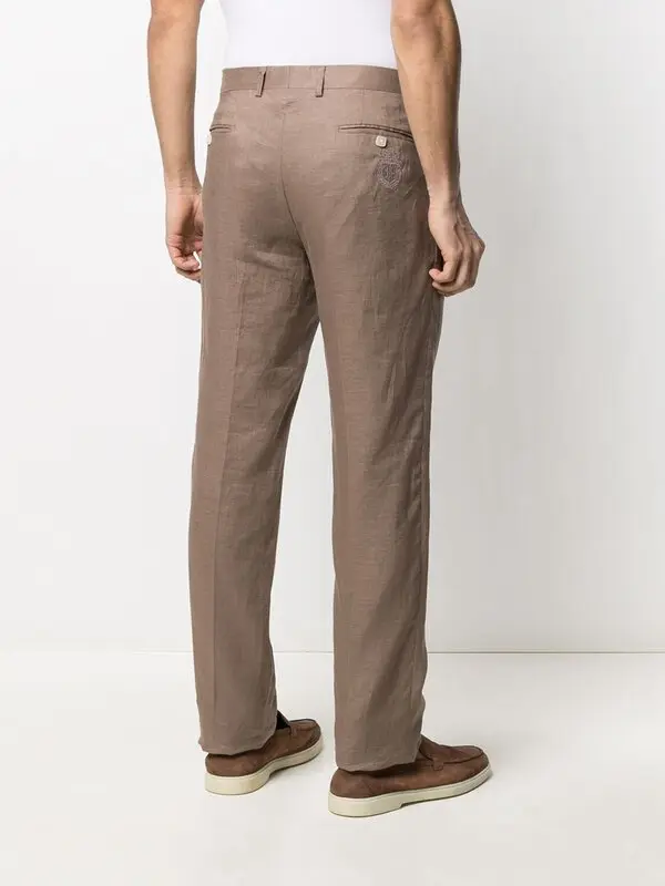 BILLIONAIRE Tailored Trousers With Crest Embroidery - Brown
