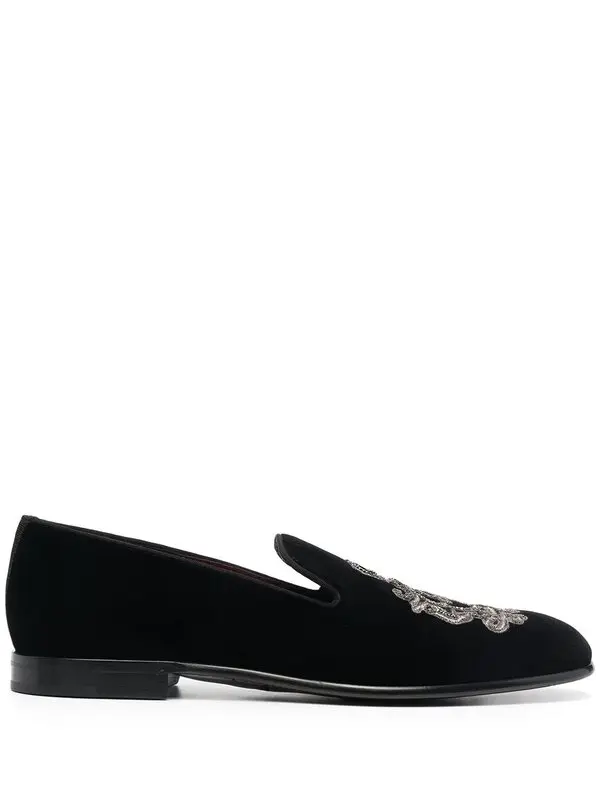 Dolce & Gabbana Leonardo Embroidered Slippers - Black